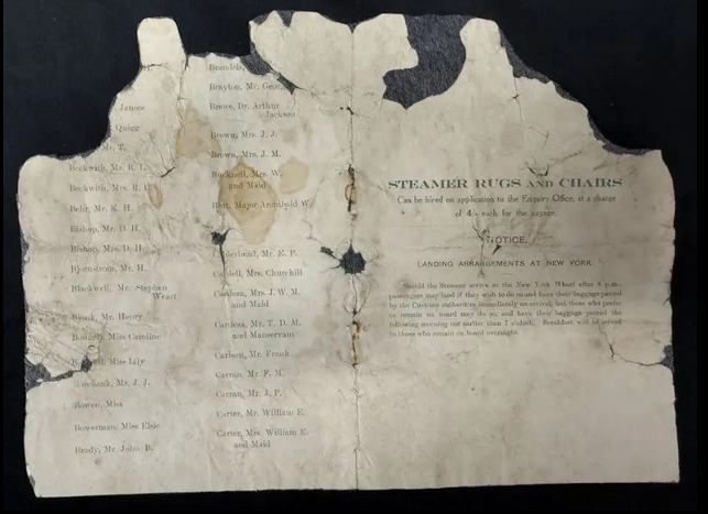 Up For Auction: Rare Titanic First Class Passenger List | Titanic News ...